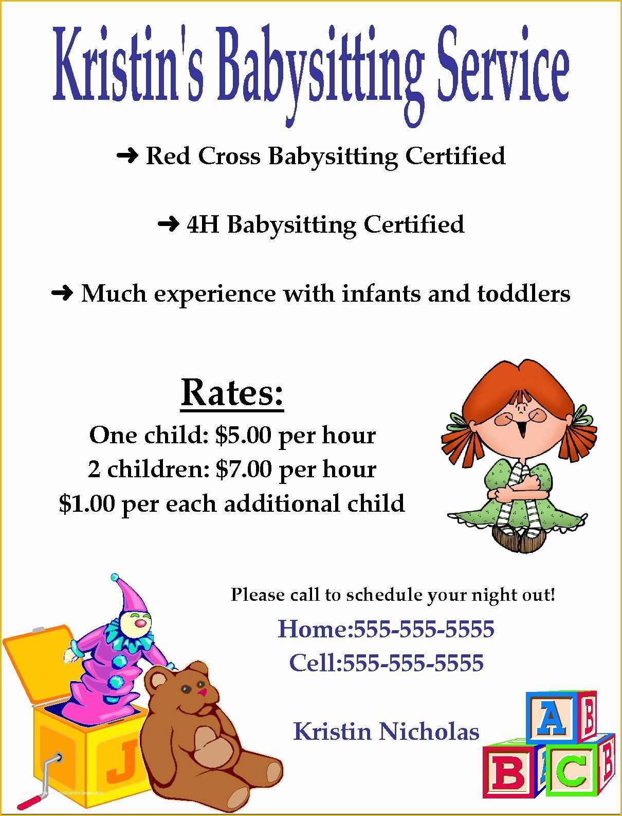 Babysitting Flyer Template Free Of Daycare Flyers Printables 