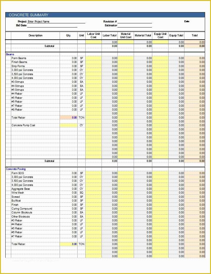Concrete Estimate Template Free Of Concrete Estimate Driverlayer Search 