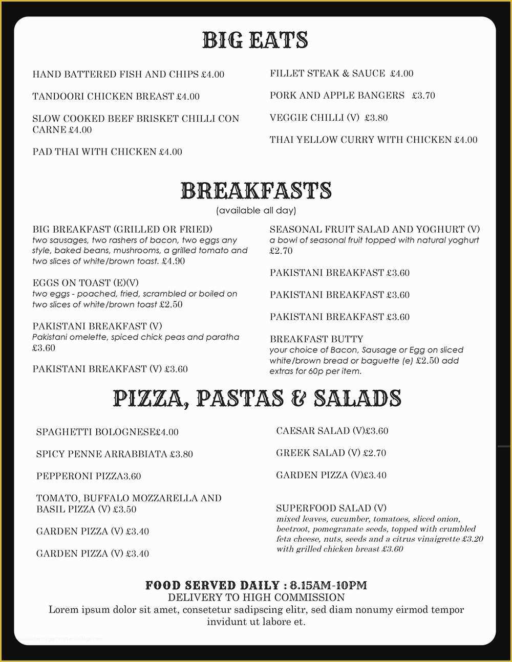 Free Catering Menu Templates For Microsoft Word Of 23 Free Menu