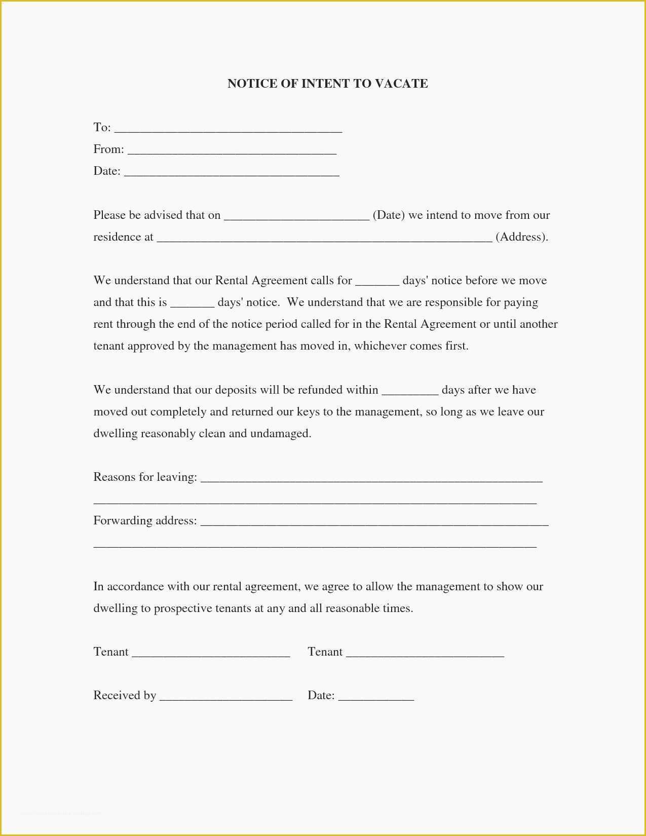 Tenant 30 Day Notice Template