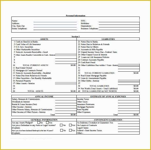 Free Financial Statement Template Of Sba Personal Financial Statement Free Financial Statement Template Of Sba Personal Financial Statement