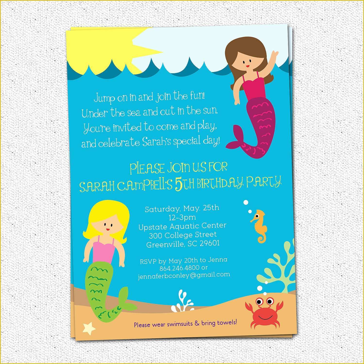Lake Party Invitation Templates Free Of Mermaid Birthday Party 