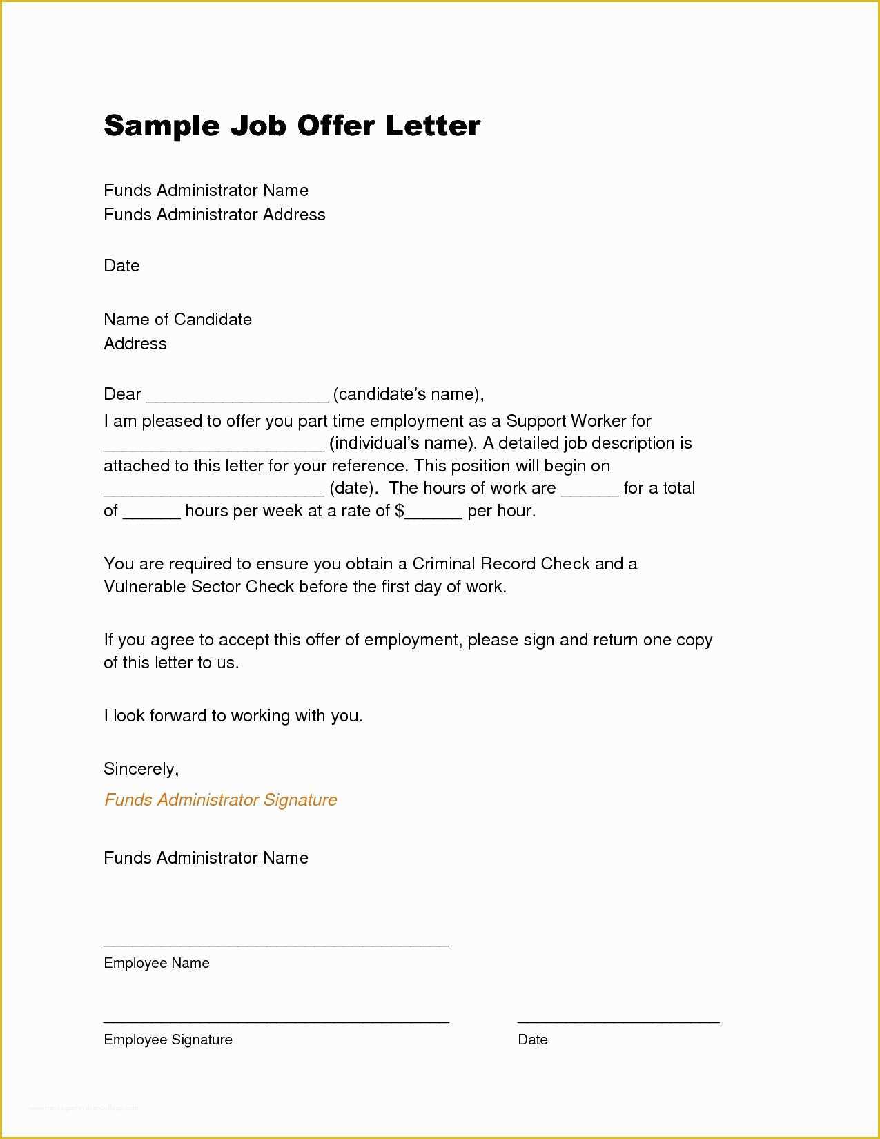 Offer Of Employment Letter Template Free Of Fer Letter Sample Template 