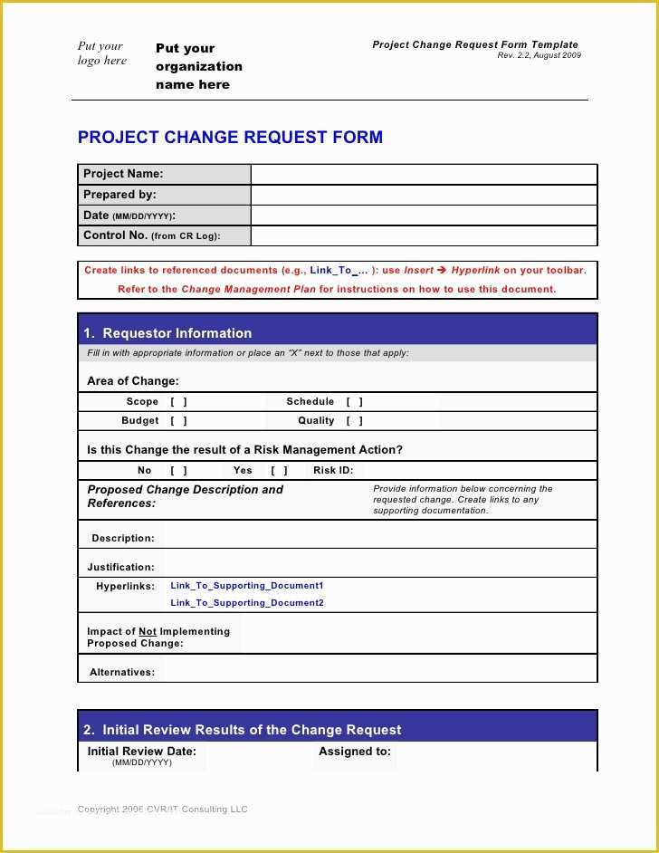 Project Forms Free Templates Of Change Request Form Template
