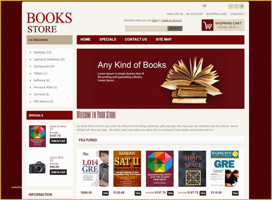 Store Template Free Of Bookstore Open Cart Website Templates Themes 