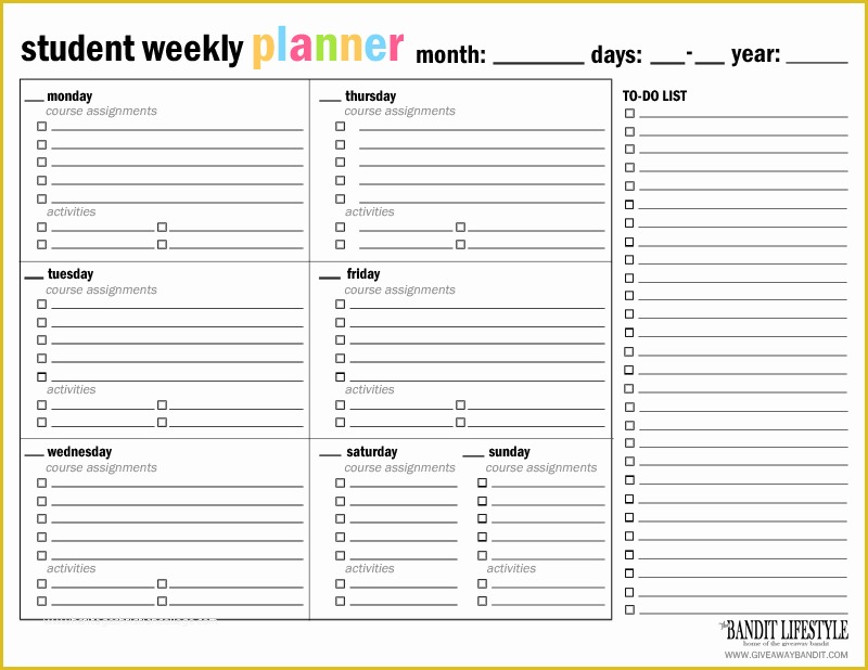 Student Planner Template Free Printable Of Printable Student Planner 