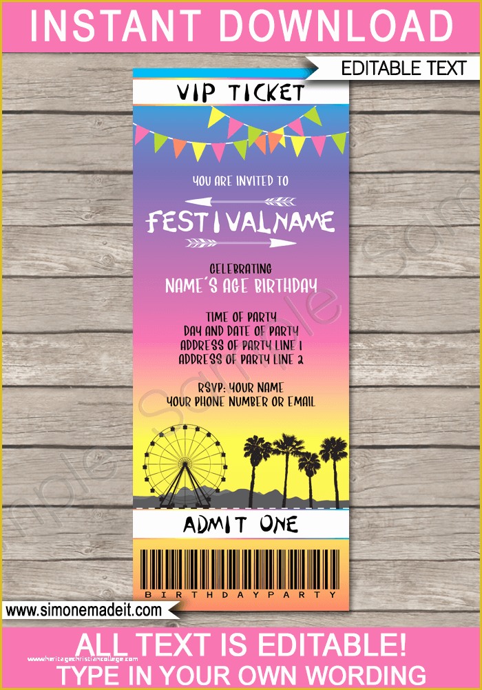 Ticket Invitation Template Free Of Printable Coachella Party Ticket 