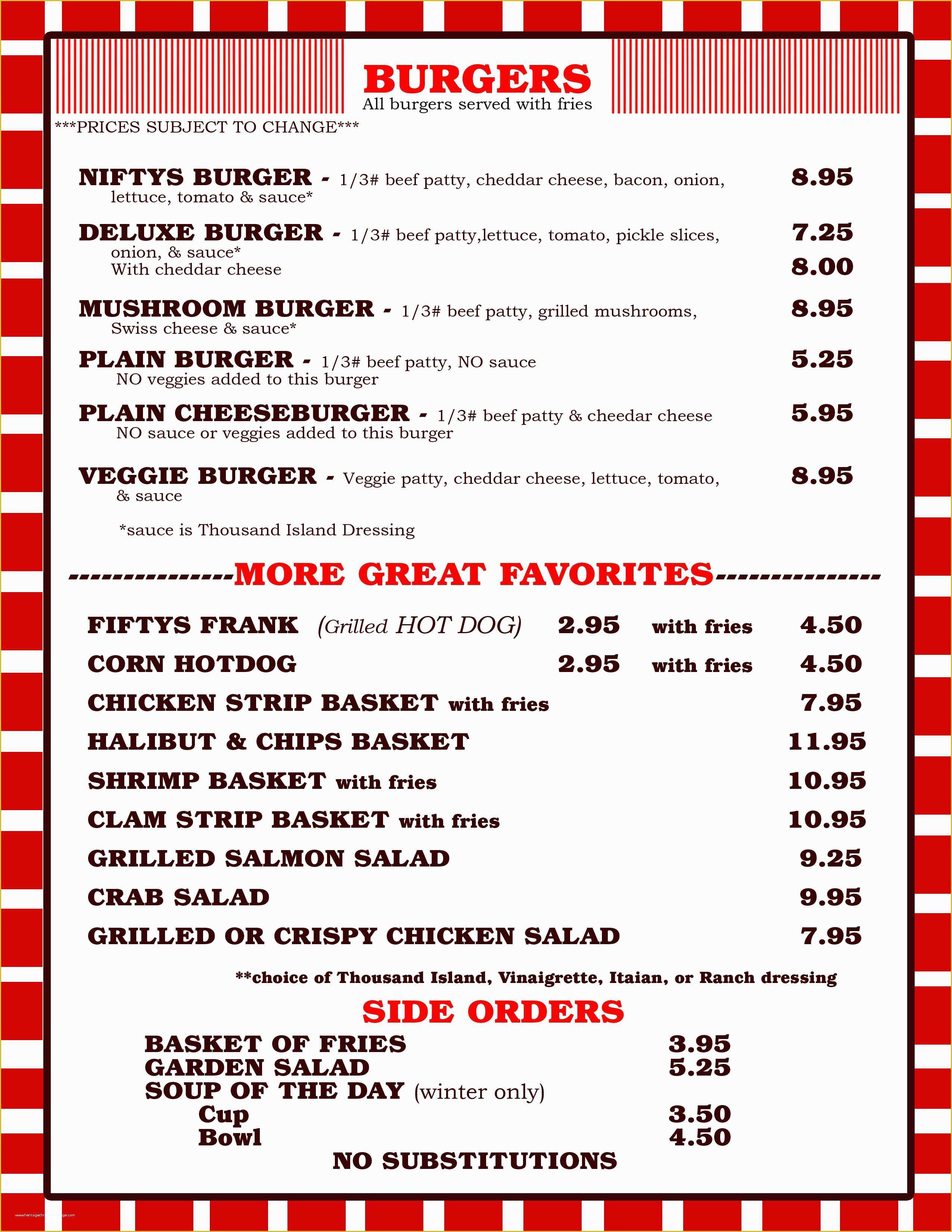 Diner Menu Template Gambaran