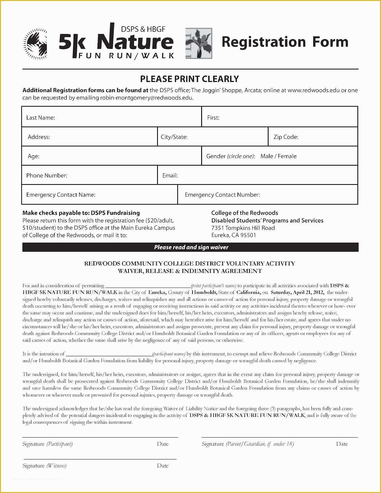 5K Registration Form Template