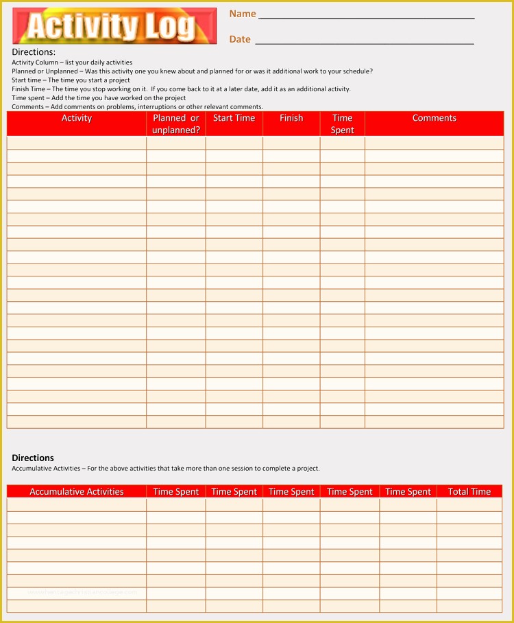  Activity Log Template Excel Free Download Of 7 Daily Activity Log 