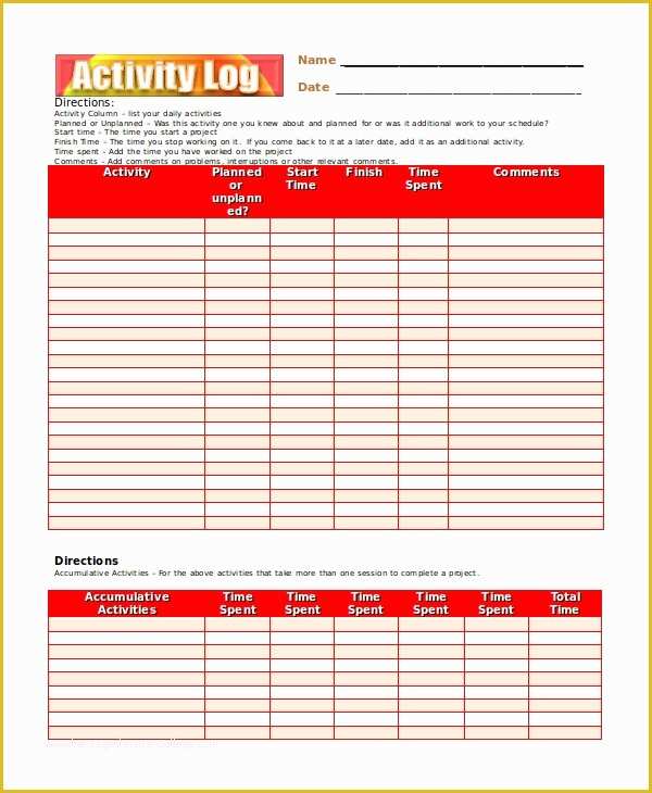  Activity Log Template Excel Free Download Of Activity Log Template 12 