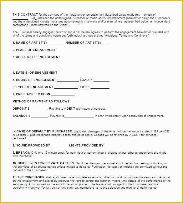 Artist Booking Form Template Free Of 9 Sample Band Contract Templates 