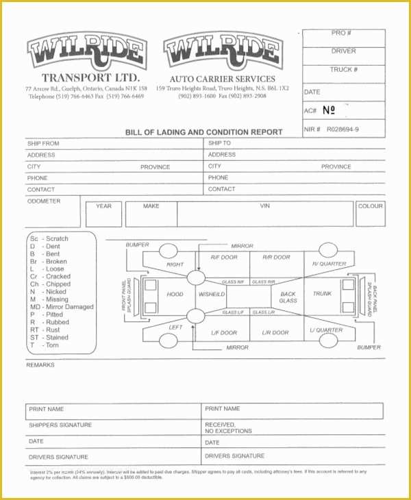 Auto Transport Bill Of Lading Template Free Of Simple Bill Of Lading