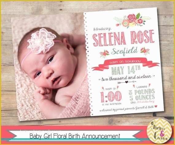 Baby Announcement Cards Free Template Of Baby Girl Floral Birth 