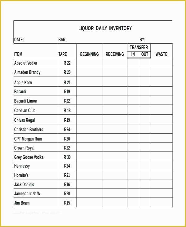 Bar Inventory Templates Free Of Inventory Template Sample Inventory 