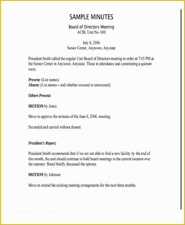 Board Of Directors Meeting Minutes Template Free Of Board Directors 