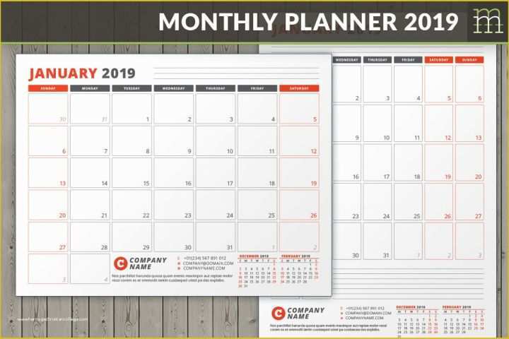 Calendar Template Indesign Free Of Editable Monthly Planner 2019 ...