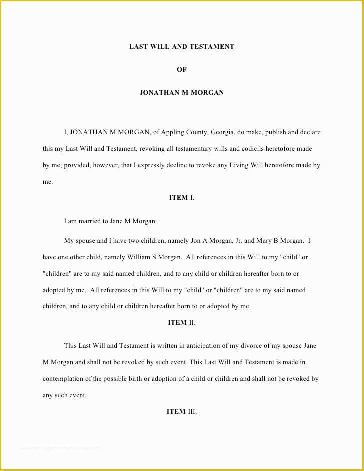 California Last Will And Testament Free Template Of Sample Will Last Will And Testament Of 
