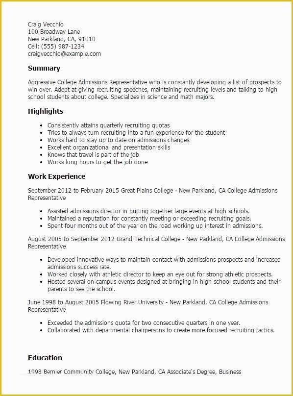 College Admission Resume Templates Free Of College Admissions Resume 