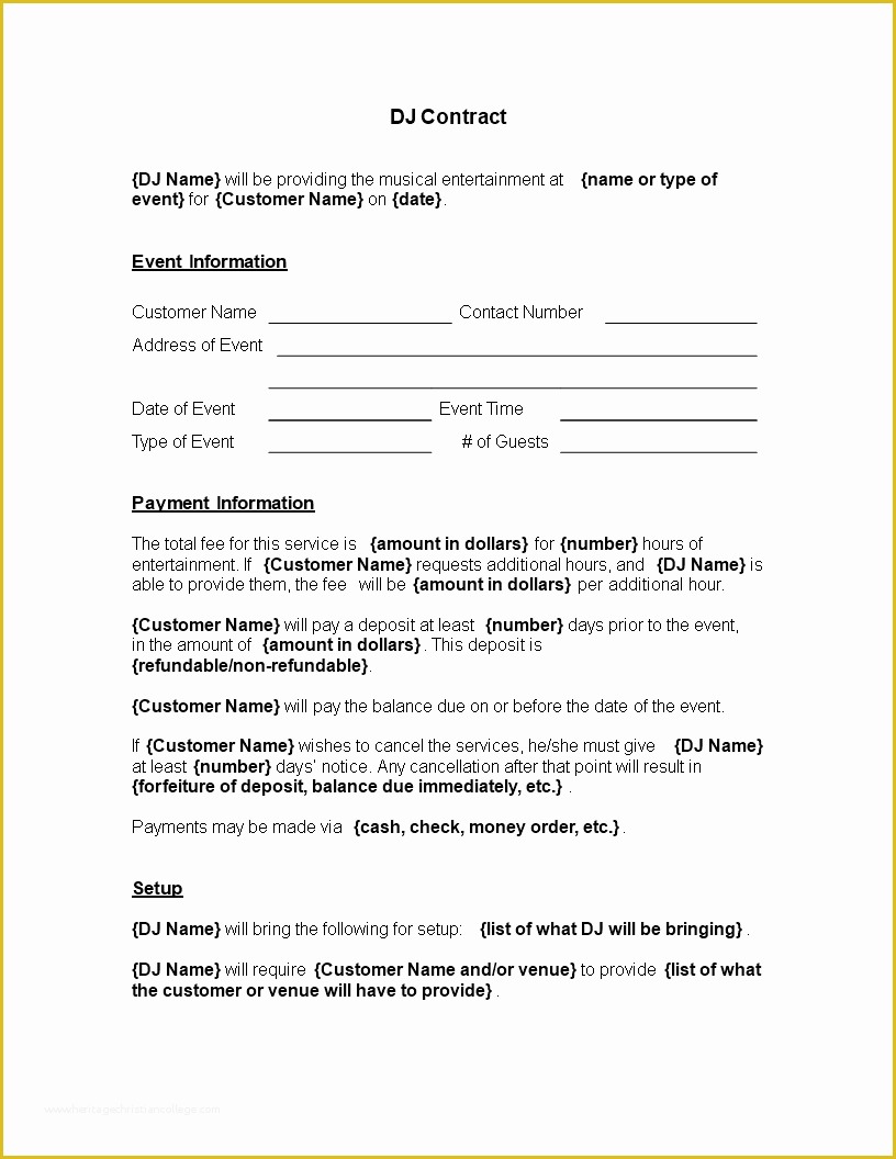 Dj Contract Template Free Of Free Printable Dj Contract Template 