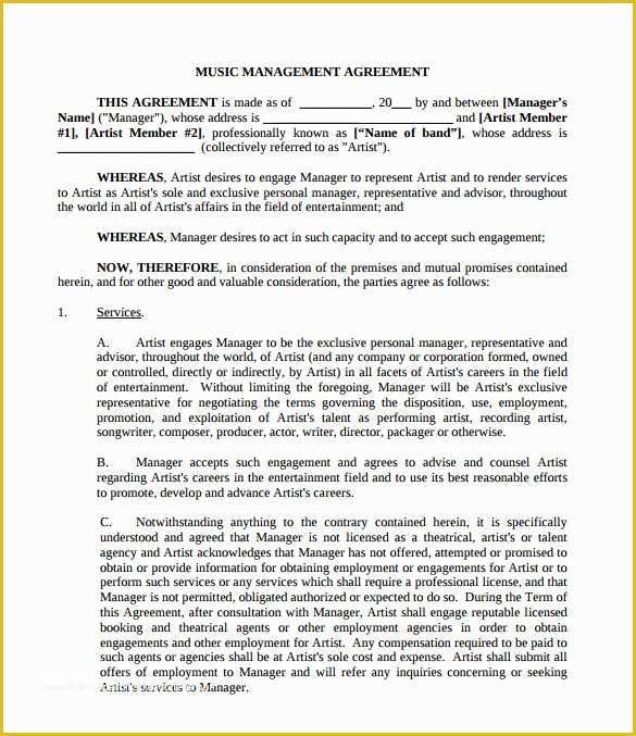 Free Artist Management Contract Template Of 14 Sample Artist Contract ... Free Artist Management Contract Template Of 14 Sample Artist Contract ...