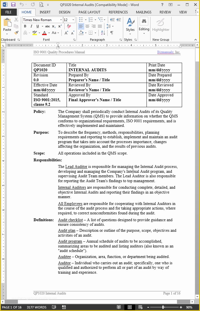 Free Audit Program Templates Of 30 Suggested Internal Audit Template 
