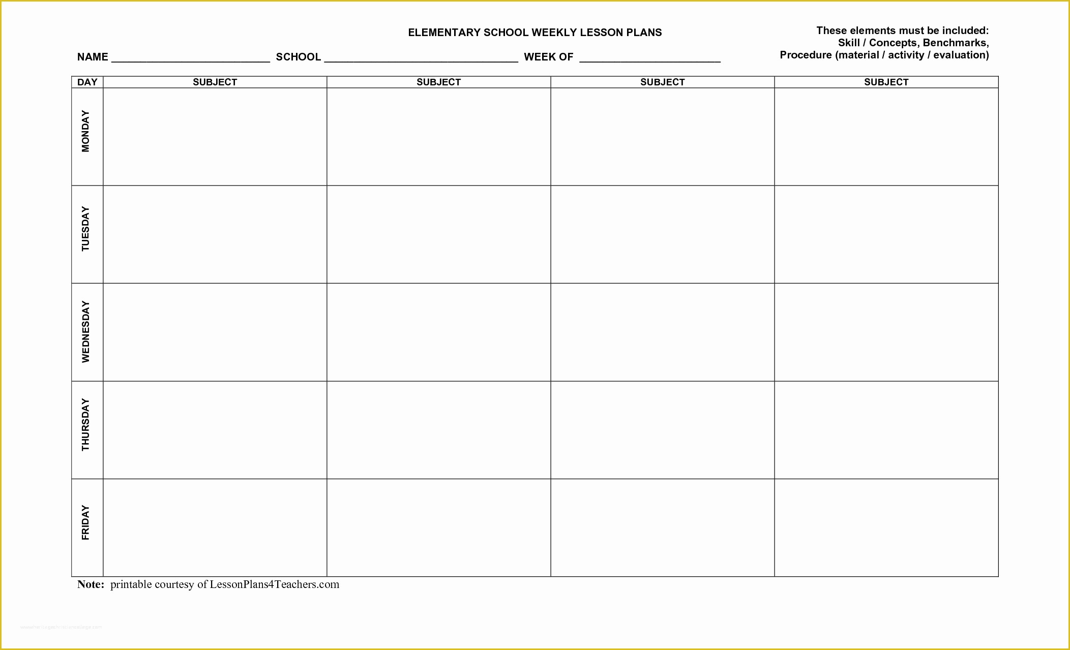 Free Blank Preschool Lesson Plan Templates Of Blank Printable Lesson 