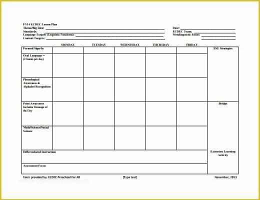 Free Blank Preschool Lesson Plan Templates Of 8 Lesson Plan Templates ...