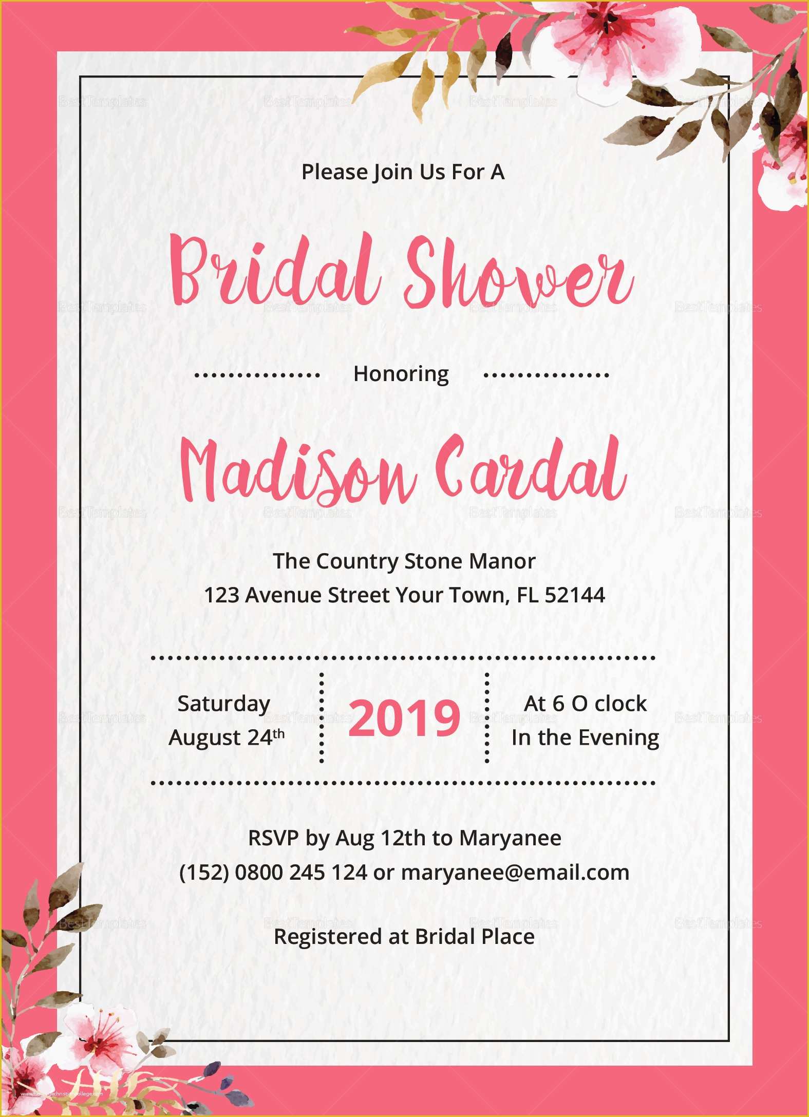 Free Bridal Shower Invitation Templates Photoshop Of Floral Bridal 