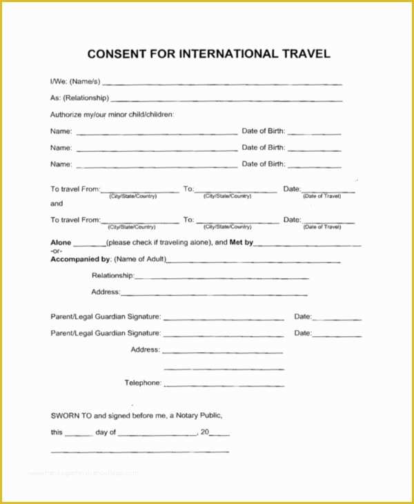 Free Child Travel Consent Form Template Pdf Of Sample Travel Consent 