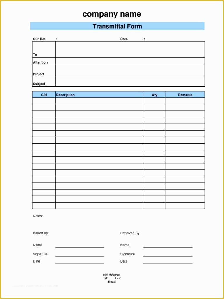Submittal Log Template