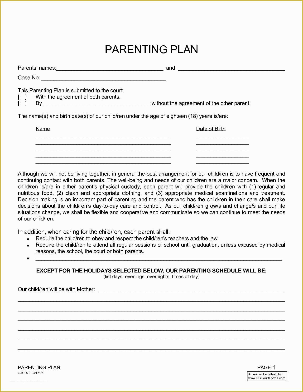 Free Custody Agreement Template Of 49 Special Parenting Plan Agreement 
