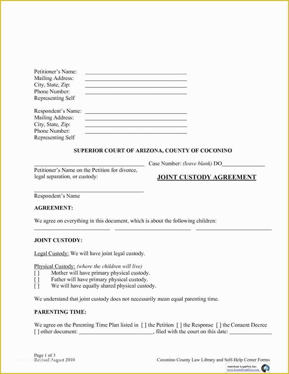 Free Custody Agreement Template Of Child Custody Agreement Form Useful