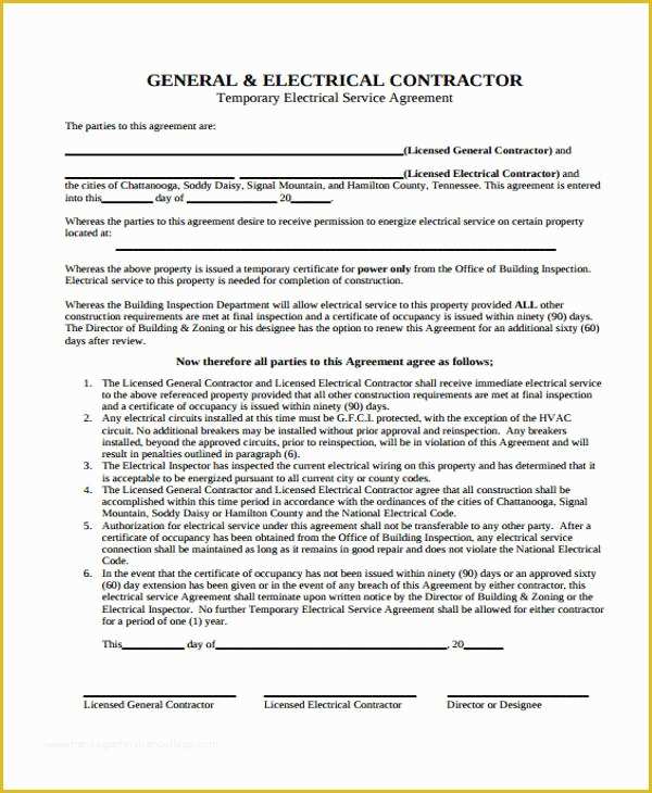 Free Electrical Service Contract Template Of Electrical Service Contract Agreement With Sample 