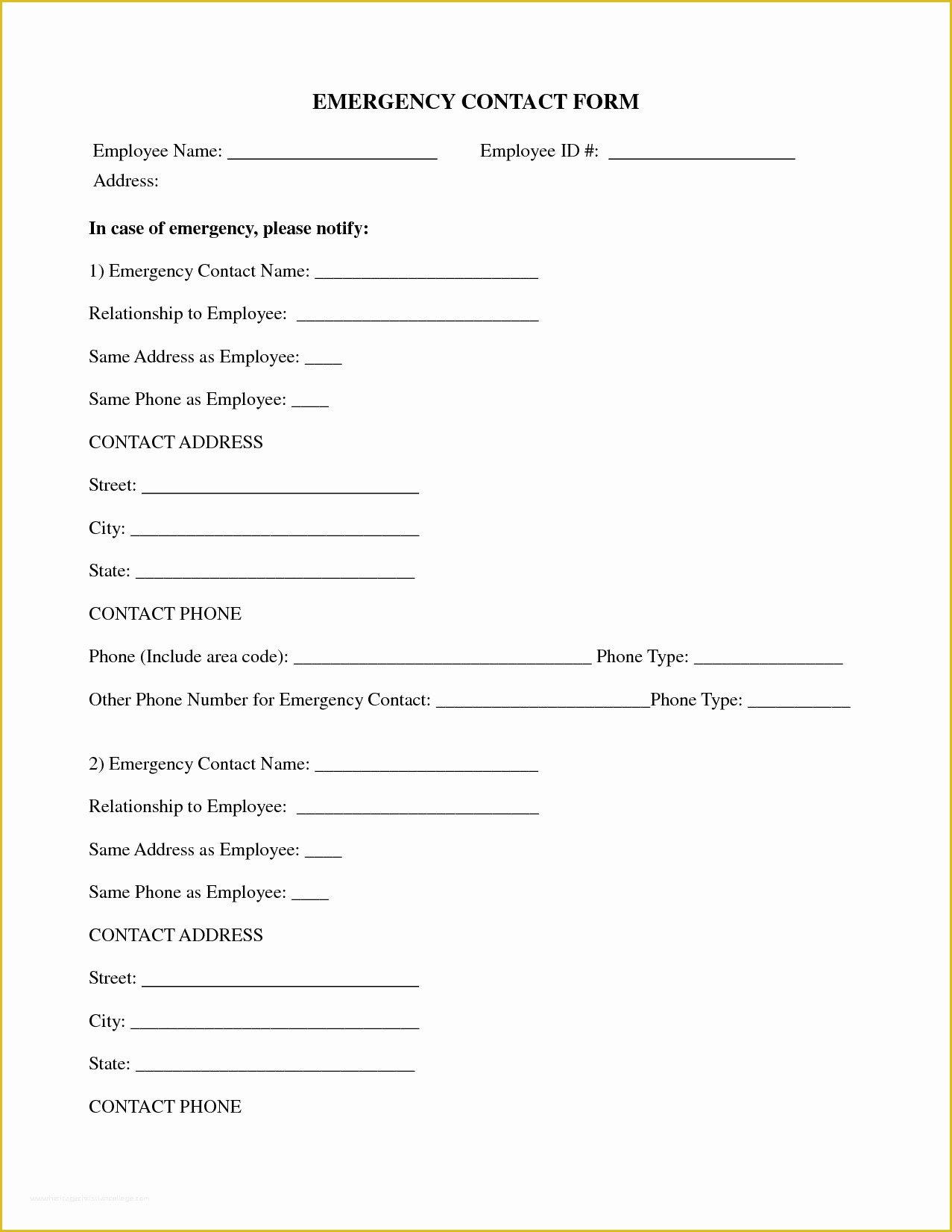 Employee Emergency Contact Form Template Employee Emergency Contact Form Template