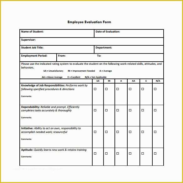 Free Employee Evaluation Template Word Of Employee Evaluation Form