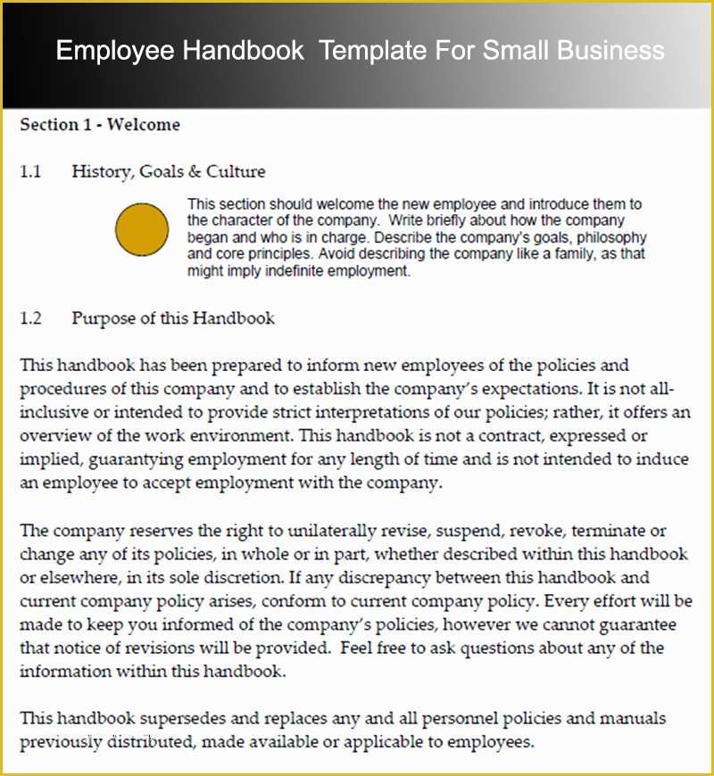 Free Employee Handbook Template For Small Business Of 10 Employee 