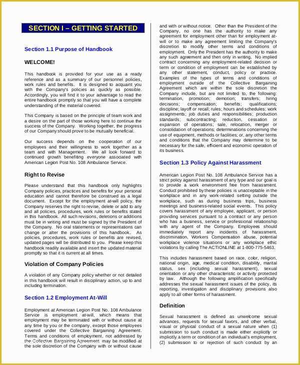 Free Employee Handbook Template For Small Business Of Employee Handbook