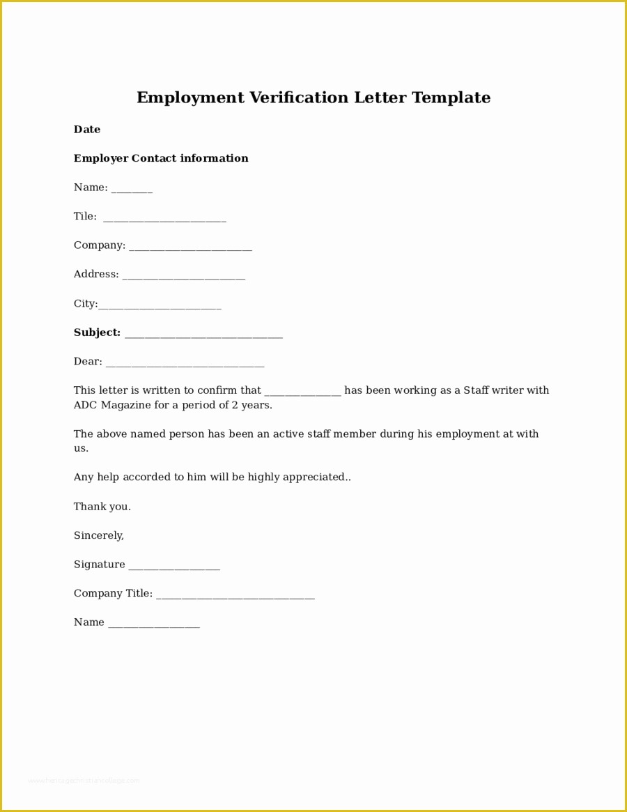Printable Sample Letter Of Employment Verification Form Letter Of 