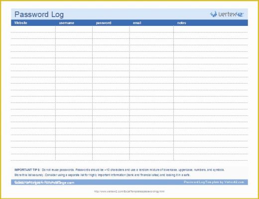 Free Excel Password Manager Template Of Password Log Template Heritagechristiancollege