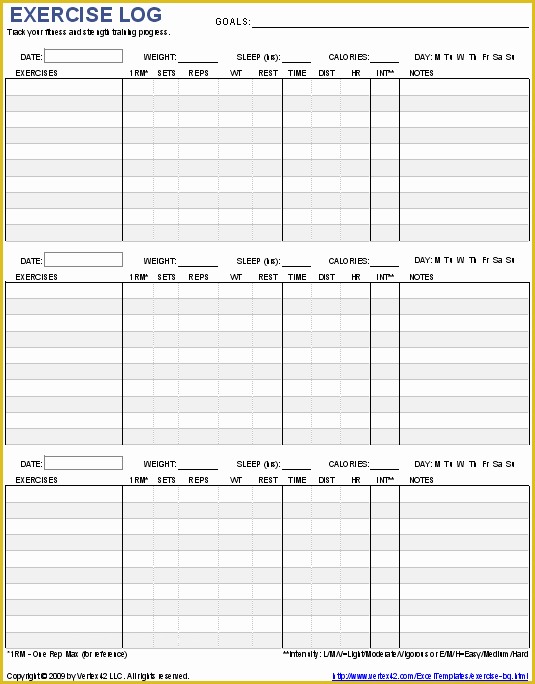 Free Exercise Log Template Of Free Printable Exercise Log And Blank