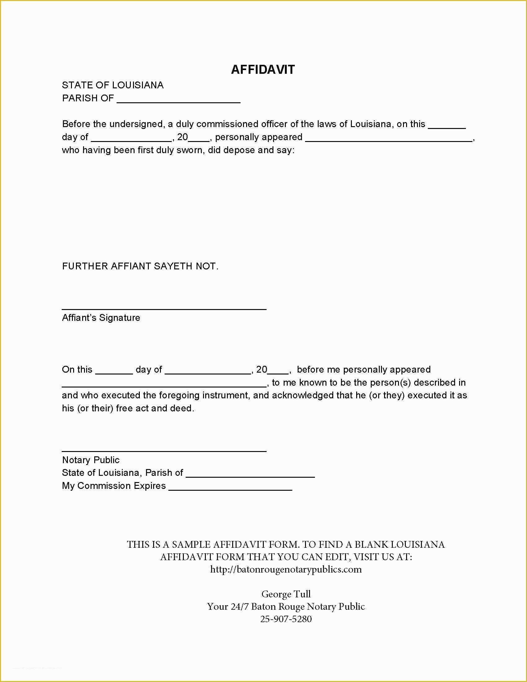 Free General Affidavit Template Of Affidavit Templates In Word Format 