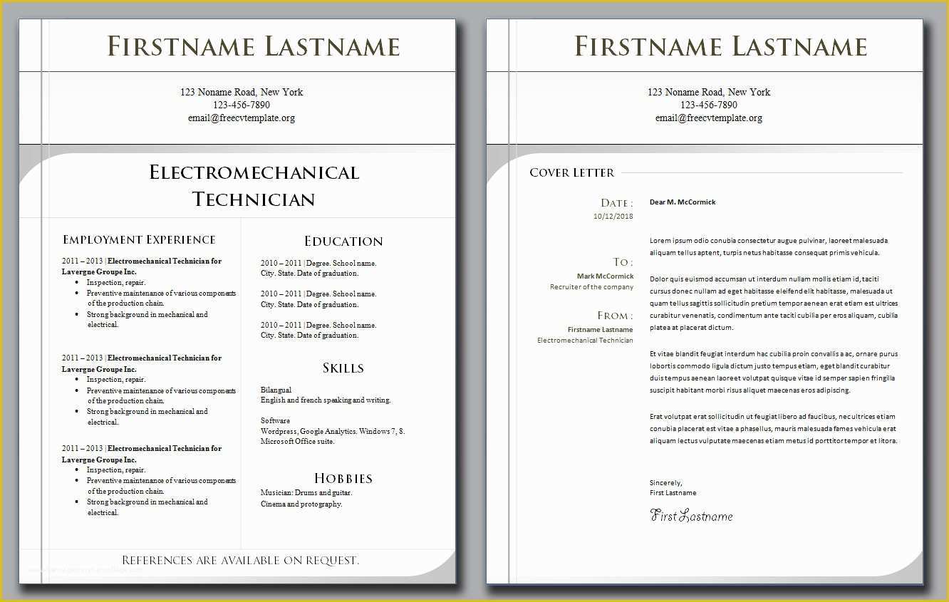 Free Matching Cover Letter And Resume Templates Of Resume Template 