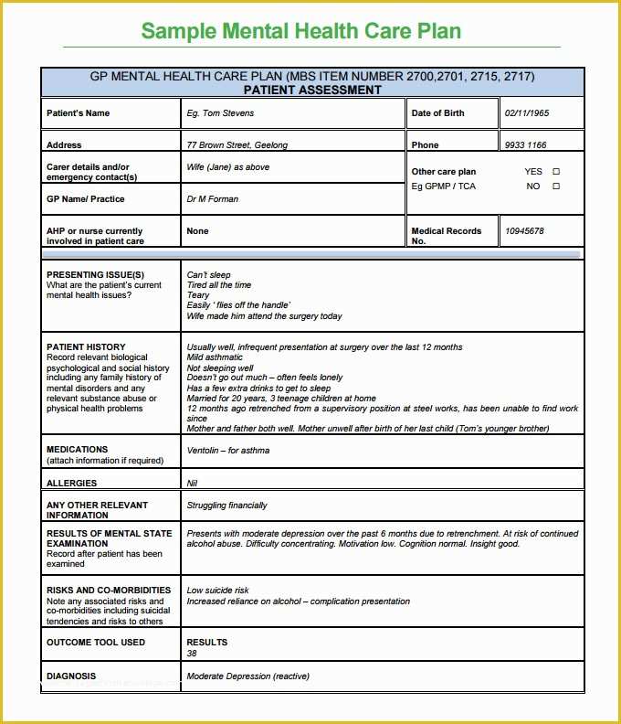 Free Mental Health Treatment Plan Template Of Mental Health Care Plan Templates 17 Free Word Pdf 