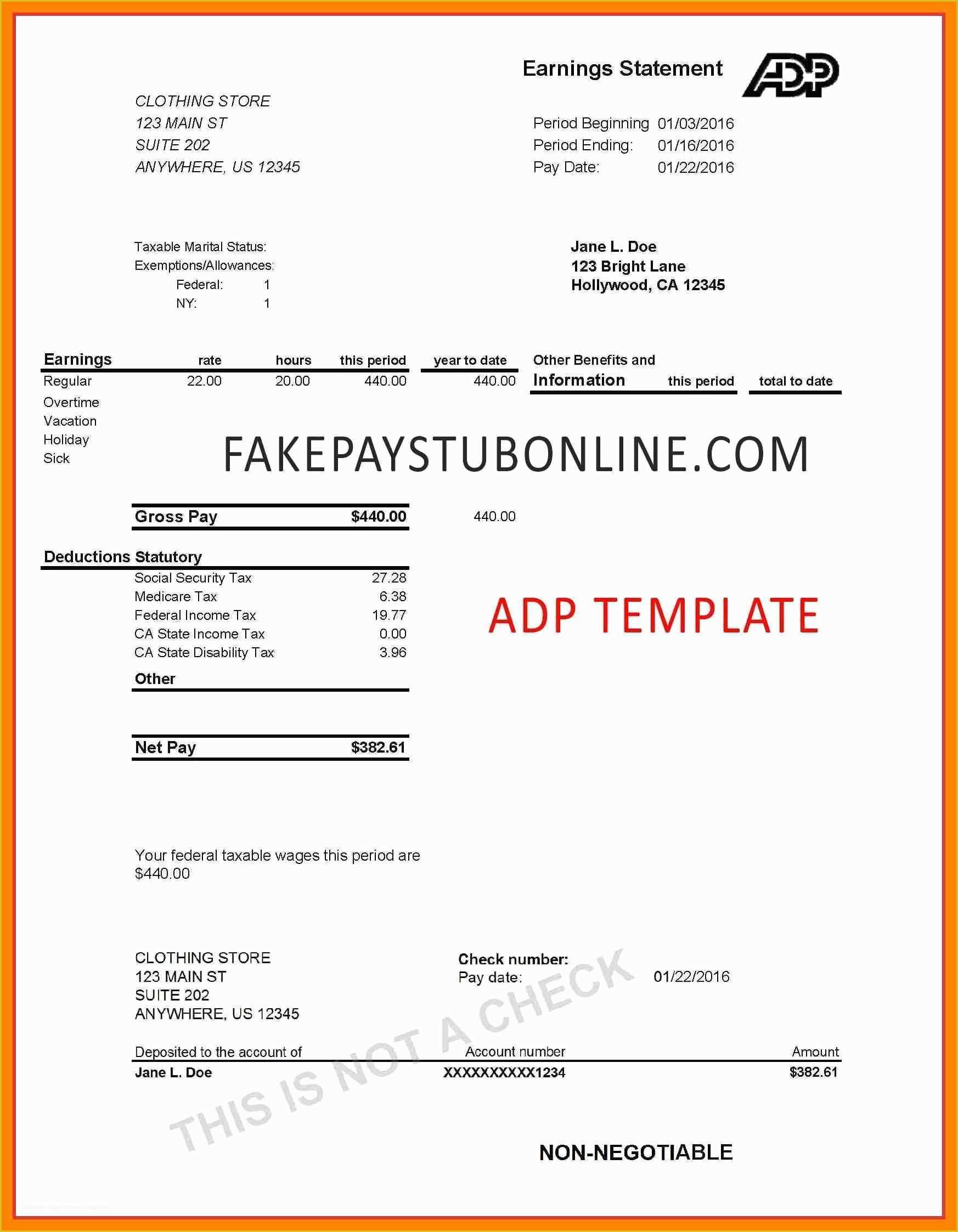 Free Pay Stub Template With Calculator Of Adp Payroll Stubs Free Pay 