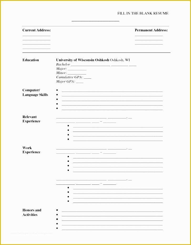 Free Printable Fill In The Blank Resume Templates