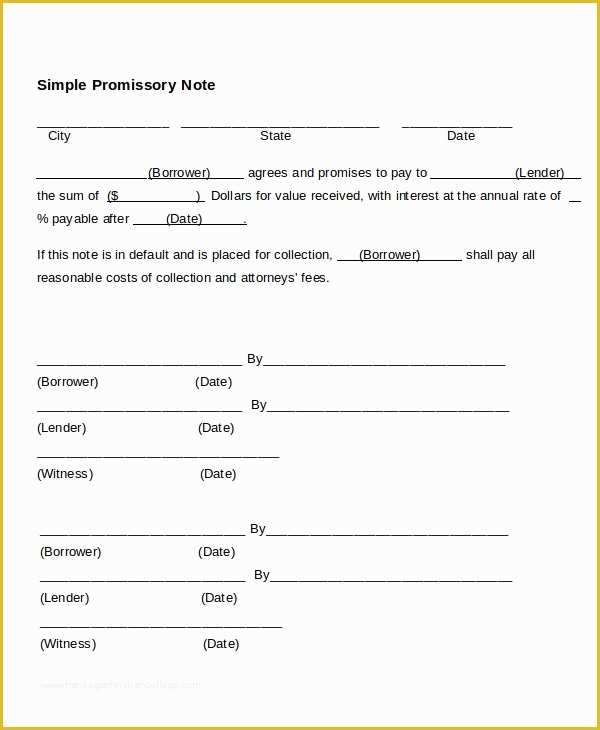 Free Promissory Note Template For A Vehicle Of 19 Simple Promissory 