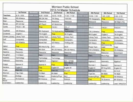 Free School Master Schedule Template Of School Master Schedule Template ...