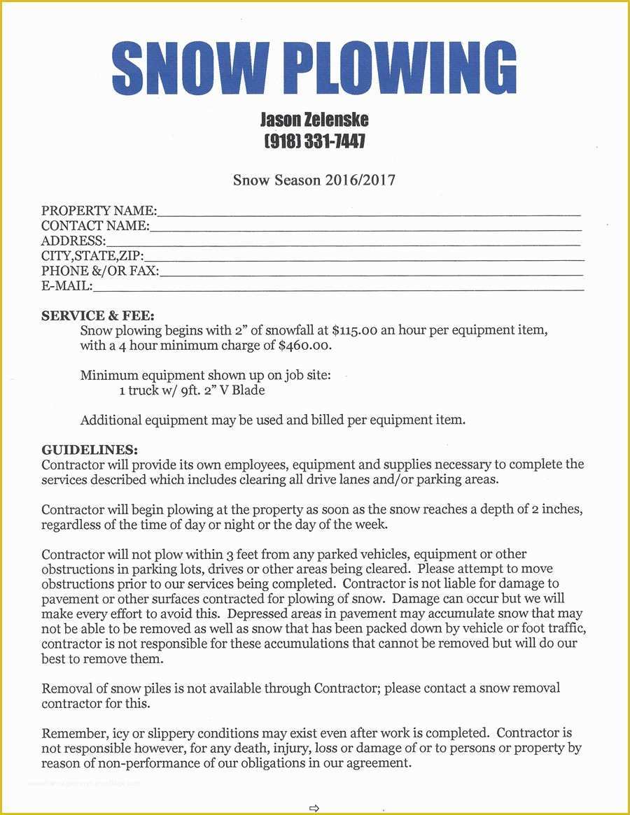 Free Snow Plowing Contracts Templates Of What Should You Include In A 