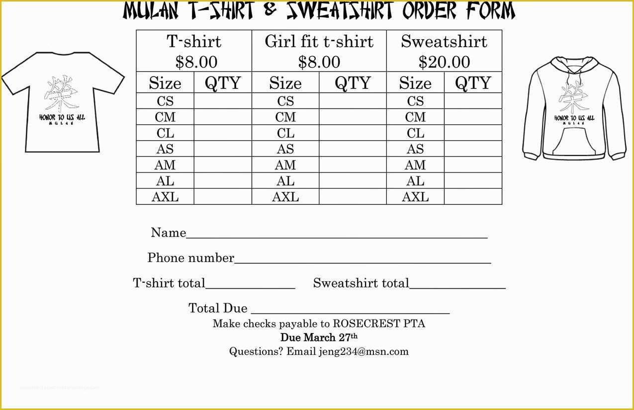 Blank T Shirt Order Form Template